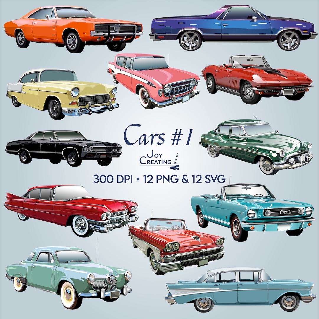 Classic Cars SVG Clipart - Etsy