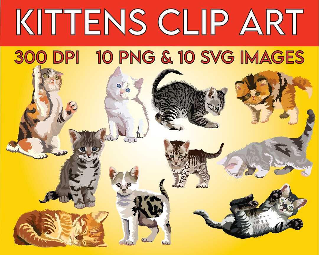 Cute Kittens Clip Art Cats Clipart Animals Clipart SVG - Etsy