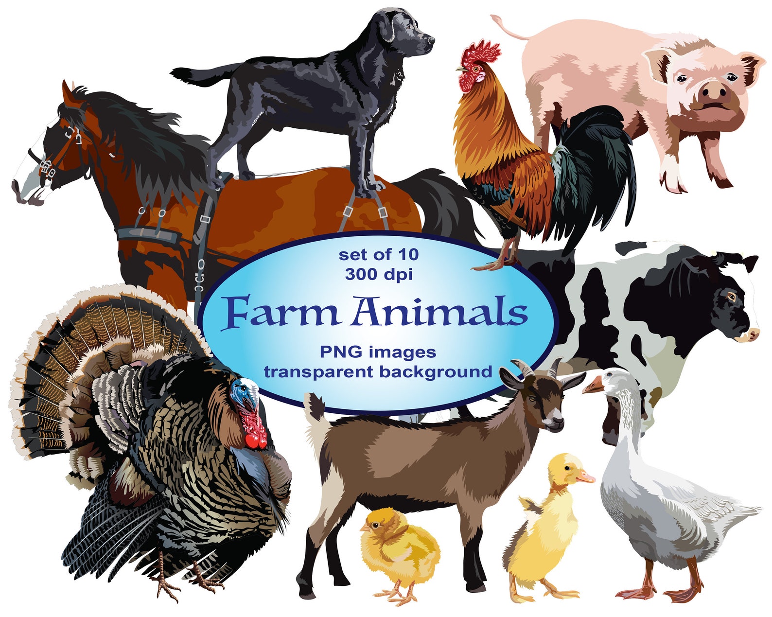 Farm Animals Clip Art Animals Clipart PNG Printable - Etsy