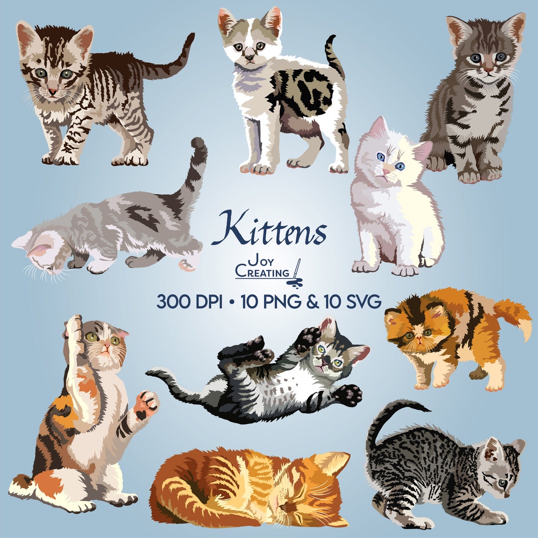 Cute Kittens Clip Art, Cats Clipart, Animals Clipart, SVG Clipart, PNG ...