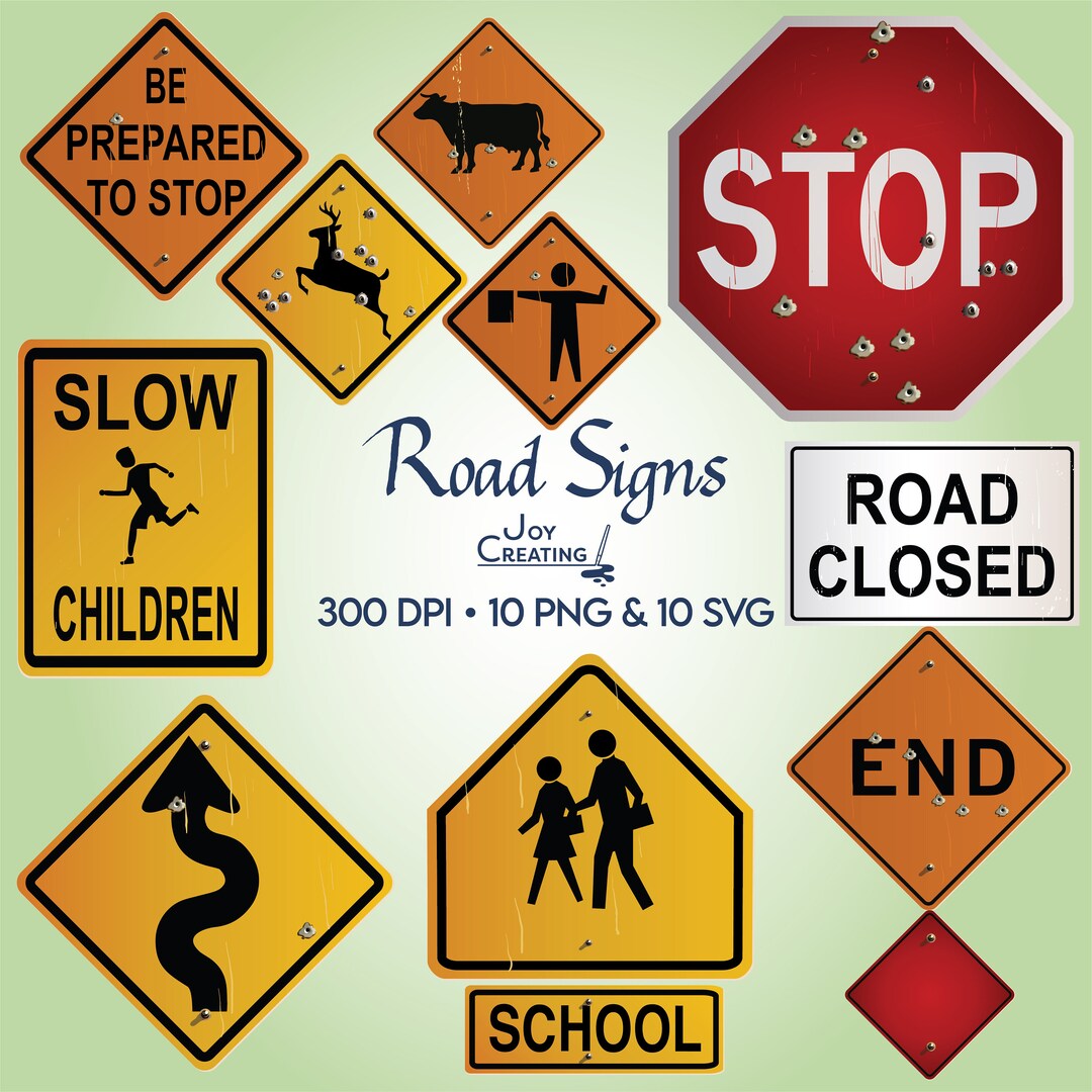 Rustic Road Signs Clipart: Highway, School Zone, Stop Sign (PNG & SVG ...