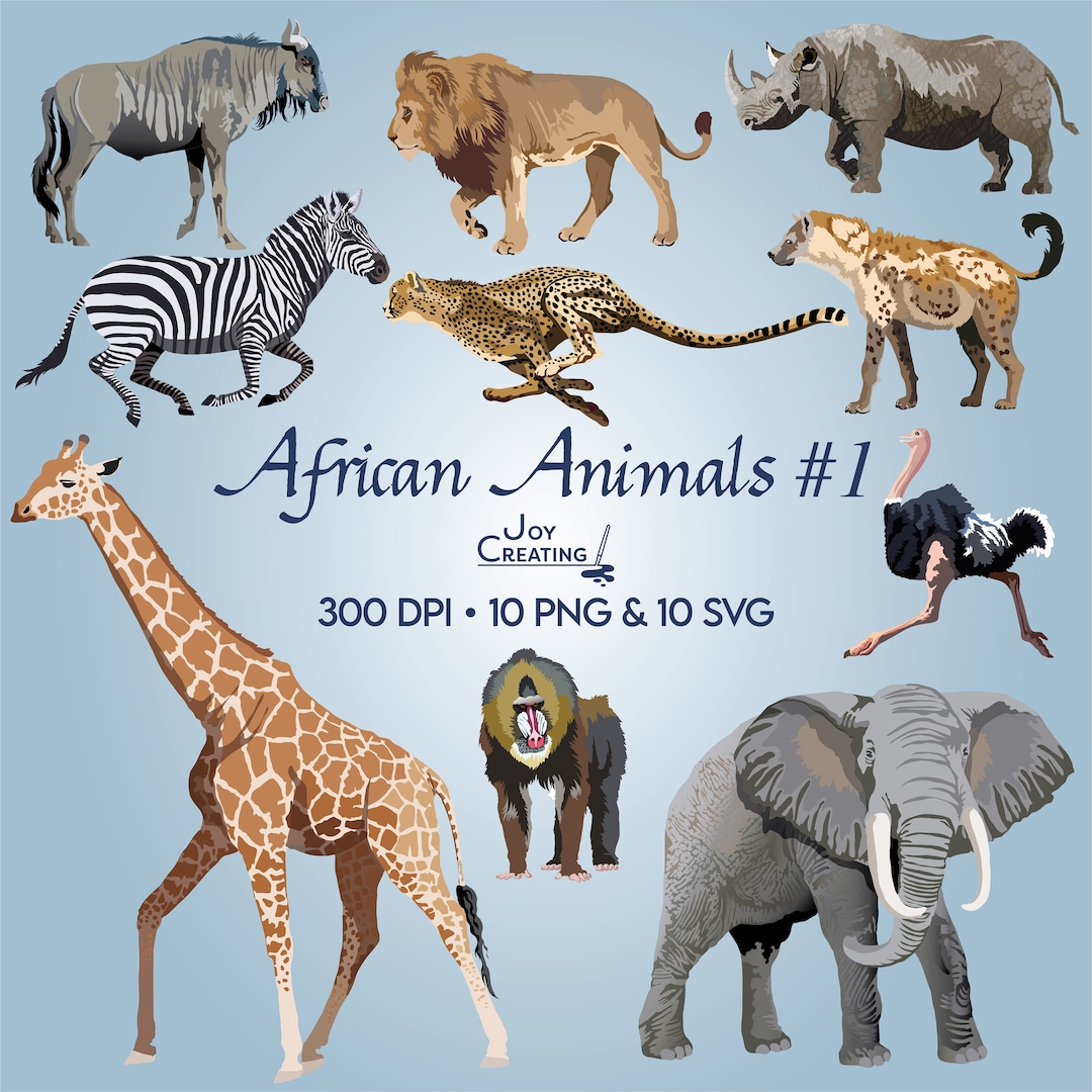 African Animals Clipart, SVG Clipart, PNG, Elephant Clipart, Ostrich ...