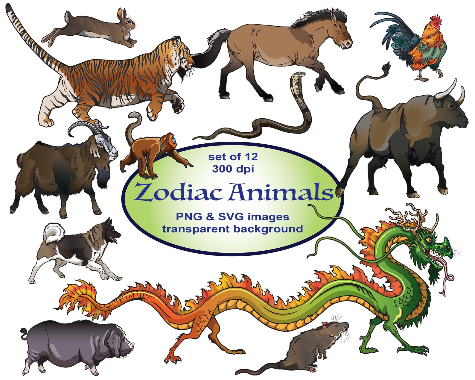 Zodiac Animals Clipart Chinese Zodiac Clipart Yin Yang - Etsy