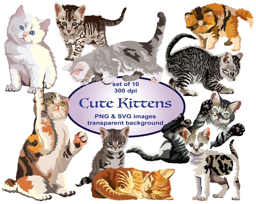 Cute Kittens Clip Art Cats Clipart Animals Clipart SVG - Etsy