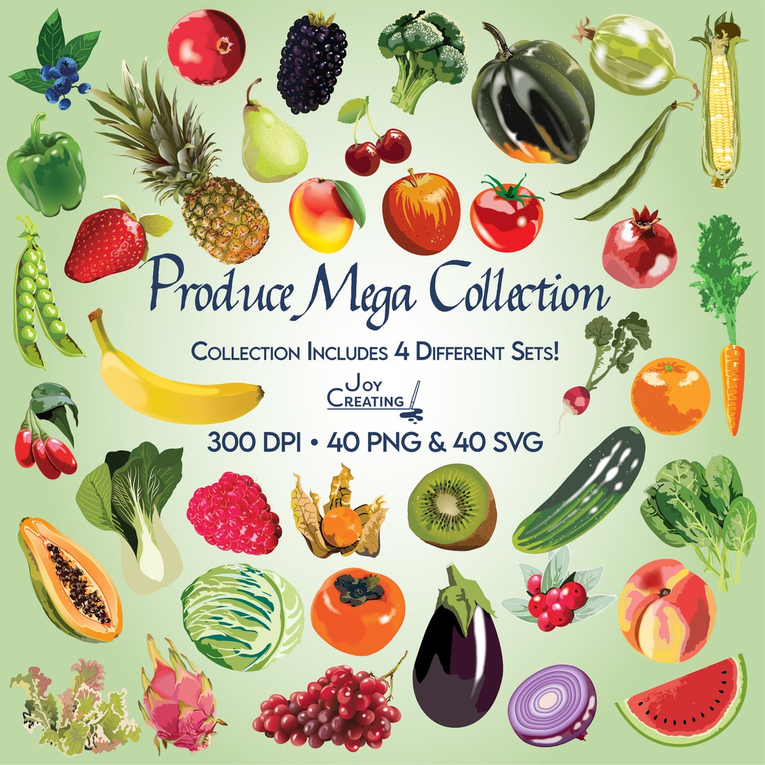 Food SVG Clipart Fruits and Veggies - Etsy