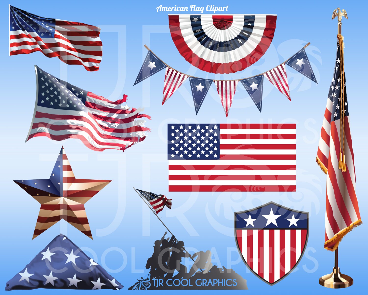 American Flag Clipart SVG Clipart Americana Clip Art USA | Etsy