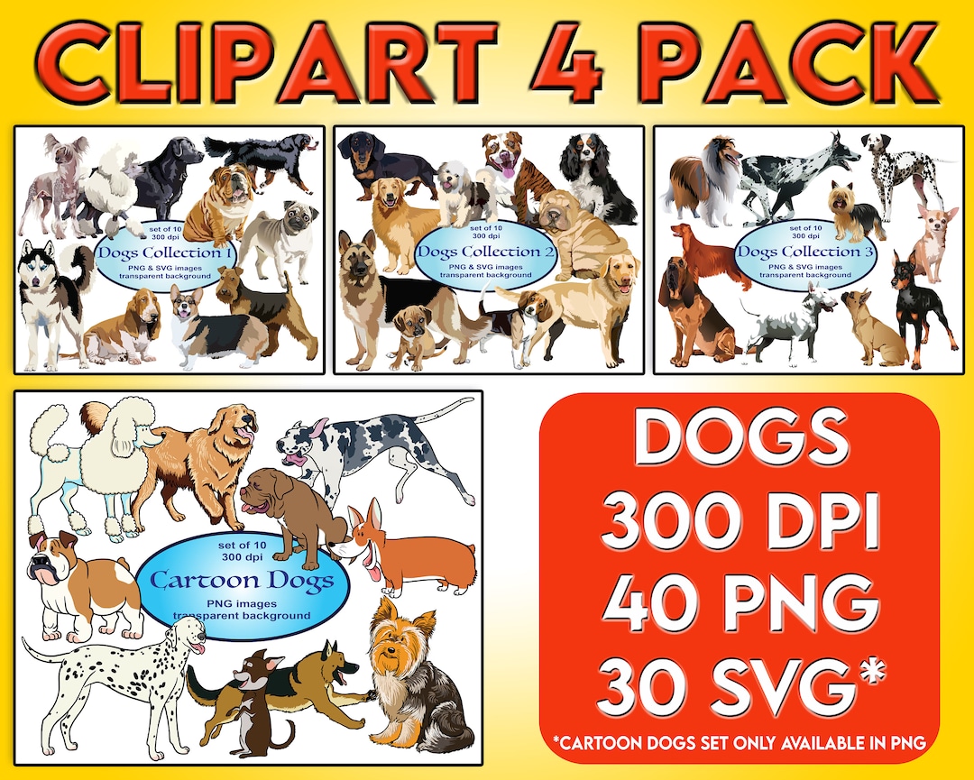 Dogs Clipart 4 Pack, Puppies Clip Art, SVG Clipart - Etsy