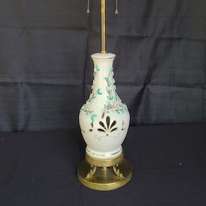 Vintage Porcelain Ceramic Marbro Table Desk Lamp Light Flower Brass ...