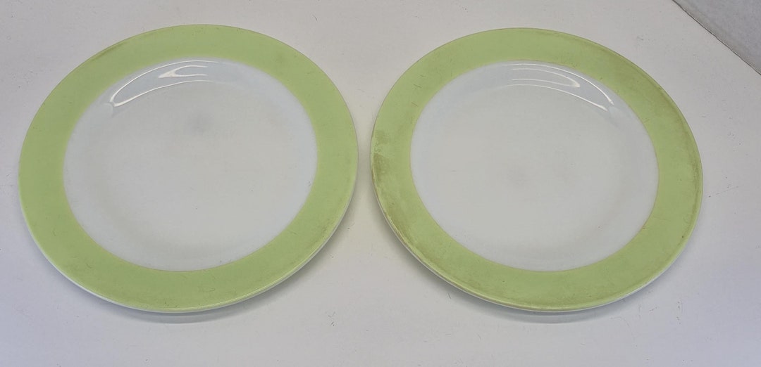 Lot Pair 2 Vintage Pyrex Lime Green Band Mid Century Modern 10" Plates ...