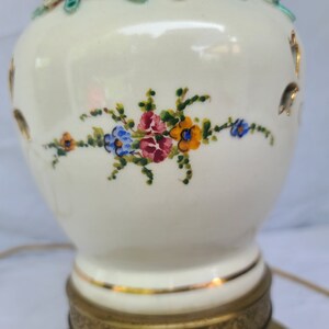 Vintage Porcelain Ceramic Marbro Table Desk Lamp Light Flower Brass ...