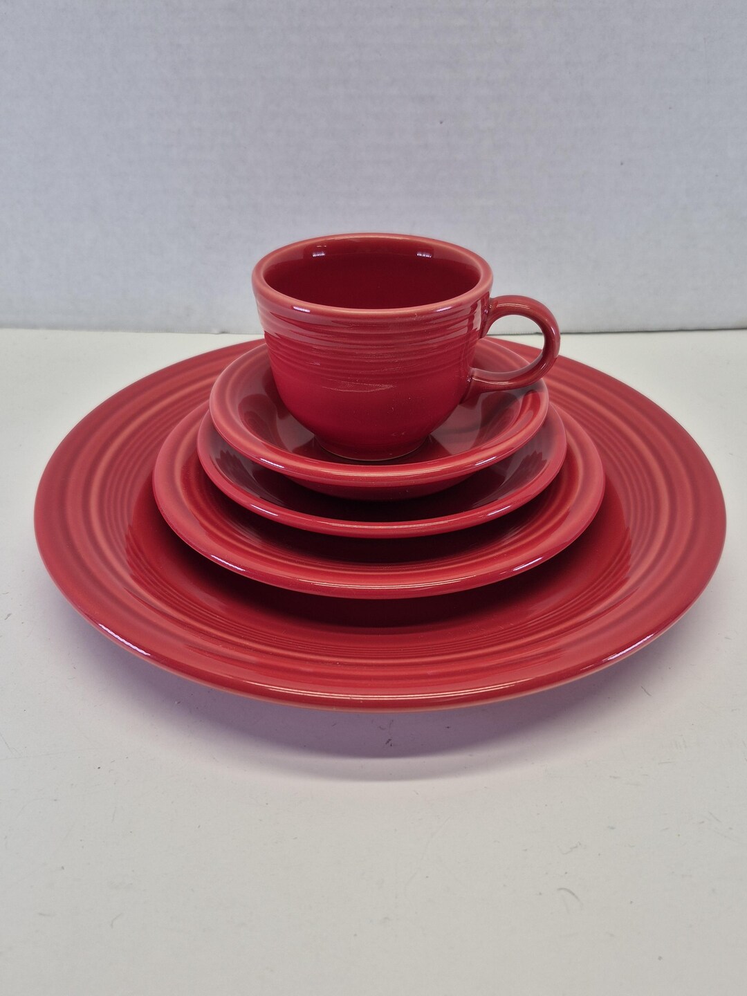 Fiesta Scarlet Red 5 Piece Place Setting Plate Bowl Cup Homer Laughlin ...