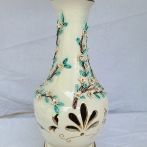 Vintage Porcelain Ceramic Marbro Table Desk Lamp Light Flower Brass ...