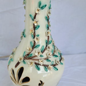 Vintage Porcelain Ceramic Marbro Table Desk Lamp Light Flower Brass ...