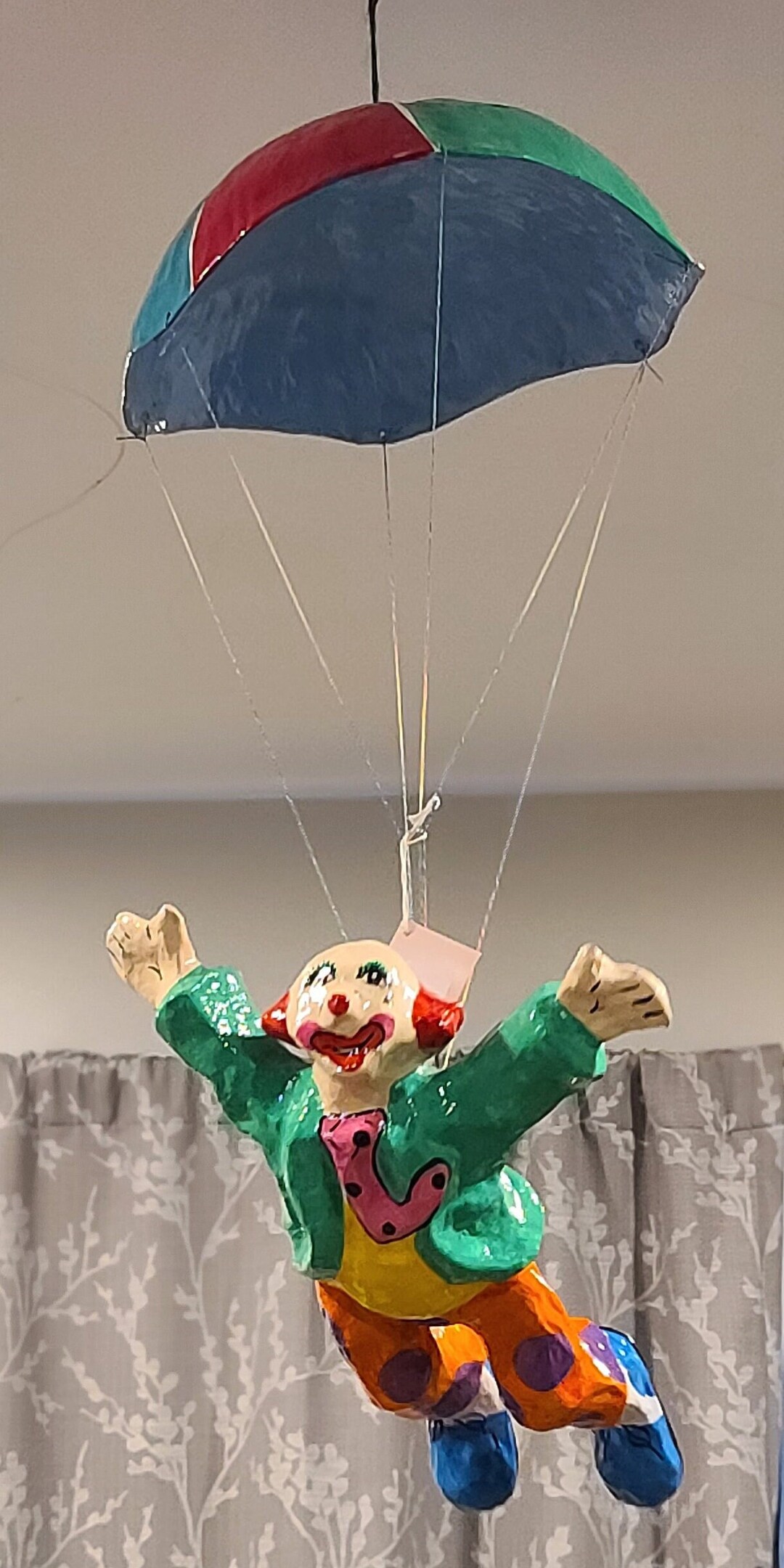 Paper Mache Clown Hanging Umbrella Parachute Folk Art & Craft Papier 16 ...