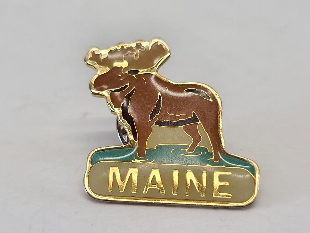 Vintage Moose Maine Pin Animal Gold Tone Lapel Hat Vest Tie Tack Enamel ...