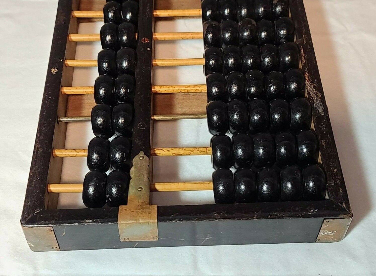 Vintage Chinese Lotus Flower Brand Abacus Wood Brass 11 Rows Rods 77 ...