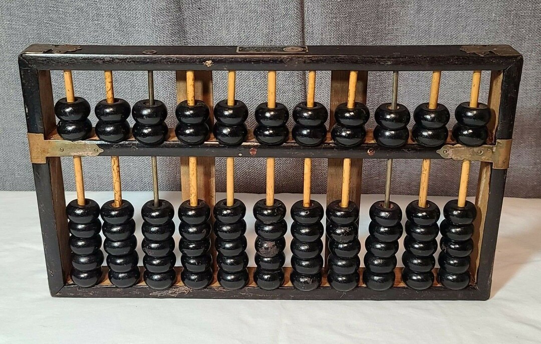 Vintage Chinese Lotus Flower Brand Abacus Wood Brass 11 Rows Rods 77 ...