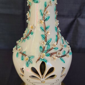 Vintage Porcelain Ceramic Marbro Table Desk Lamp Light Flower Brass ...
