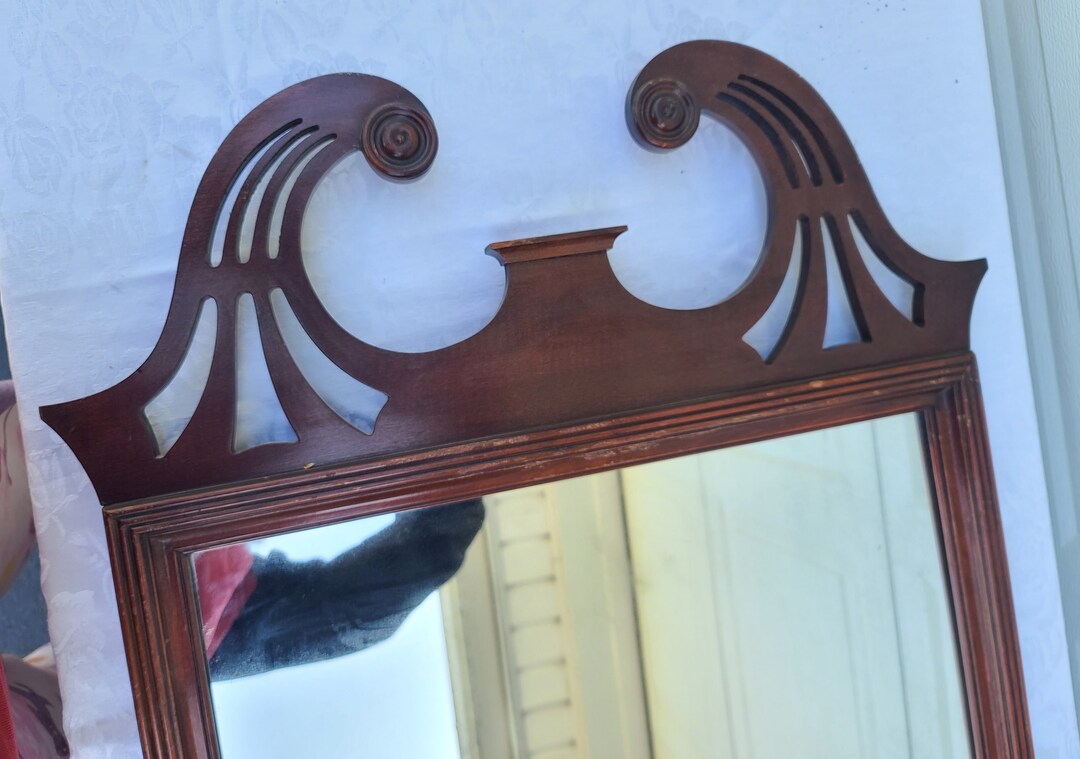 Antique Vintage Hand Carved Frame Mirror Chippendale Mahogany Wood 37 1 ...