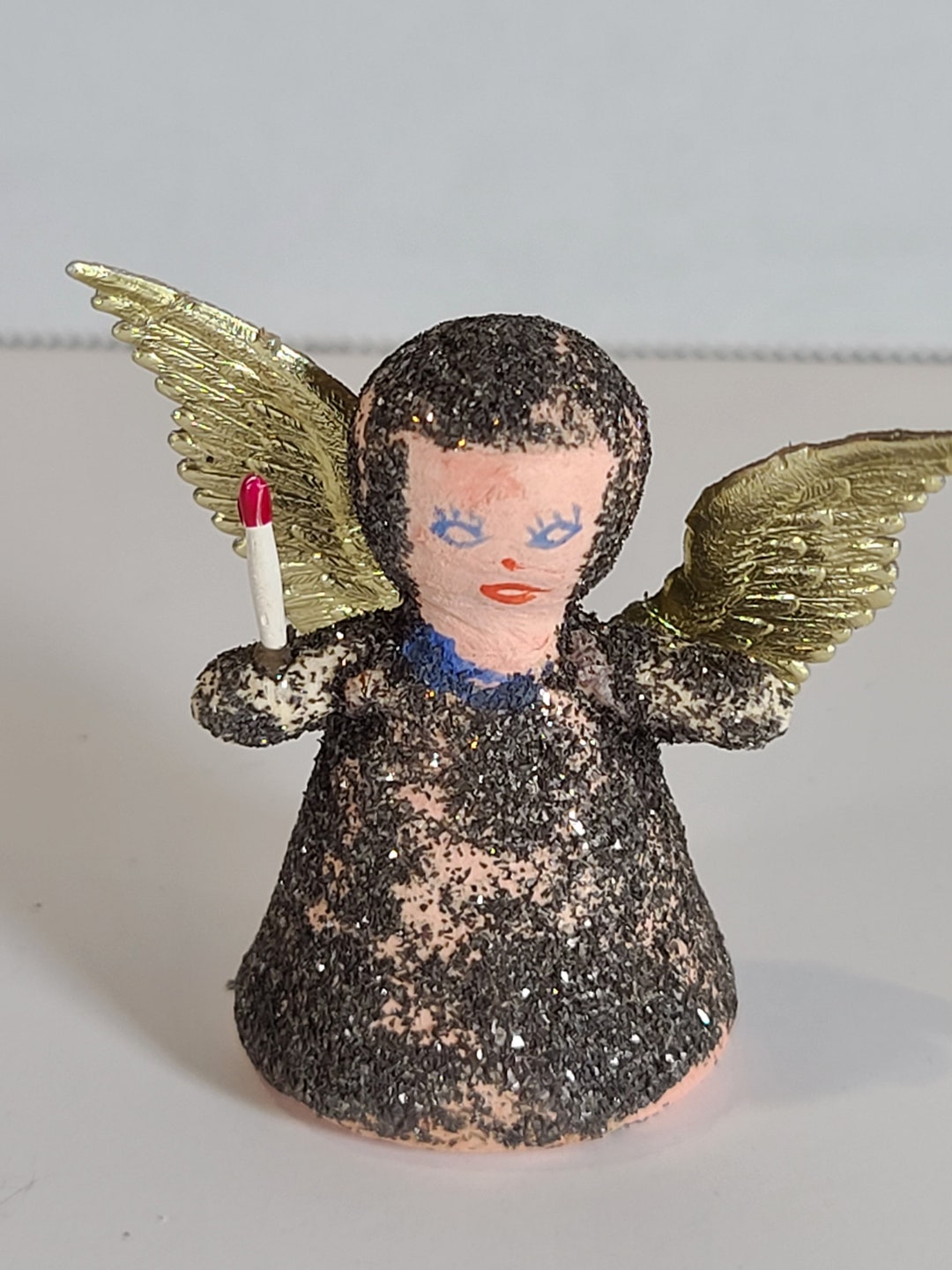 Vintage Mica Putz Spun Cotton Girl Angel Figurine Candle Christmas ...