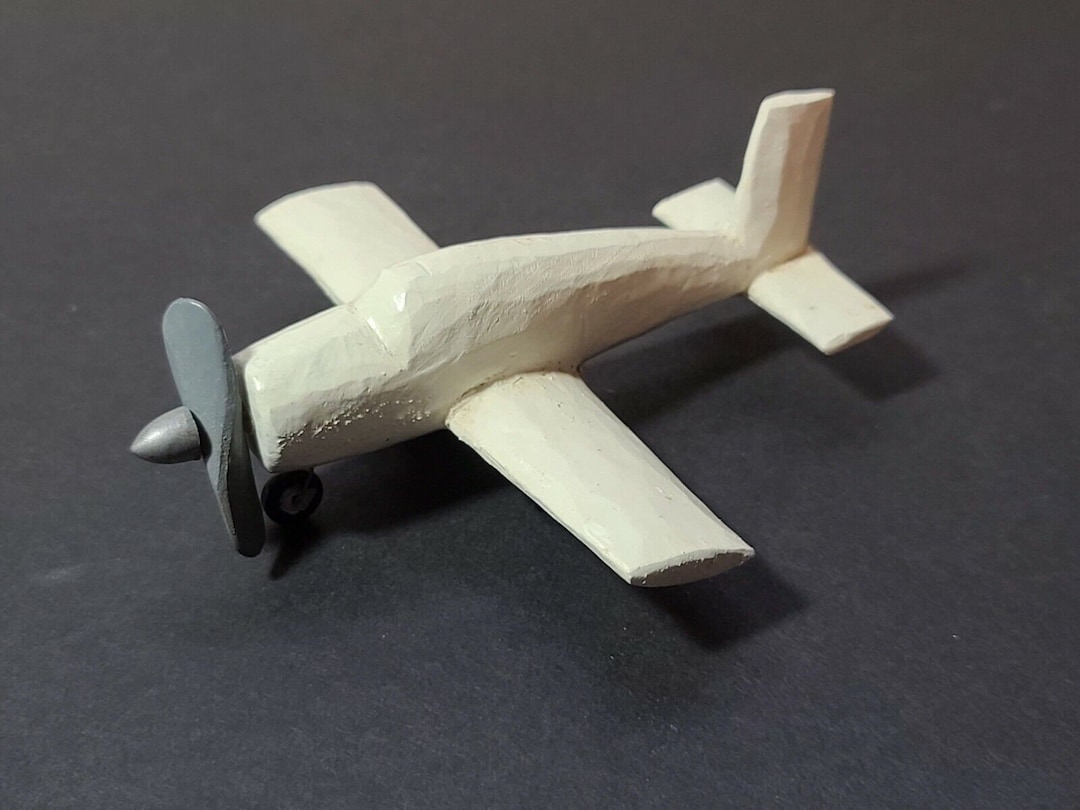 Vintage Hand Carved Made Model Wood Airplane Plane Model Toy Folk Art 4 ...