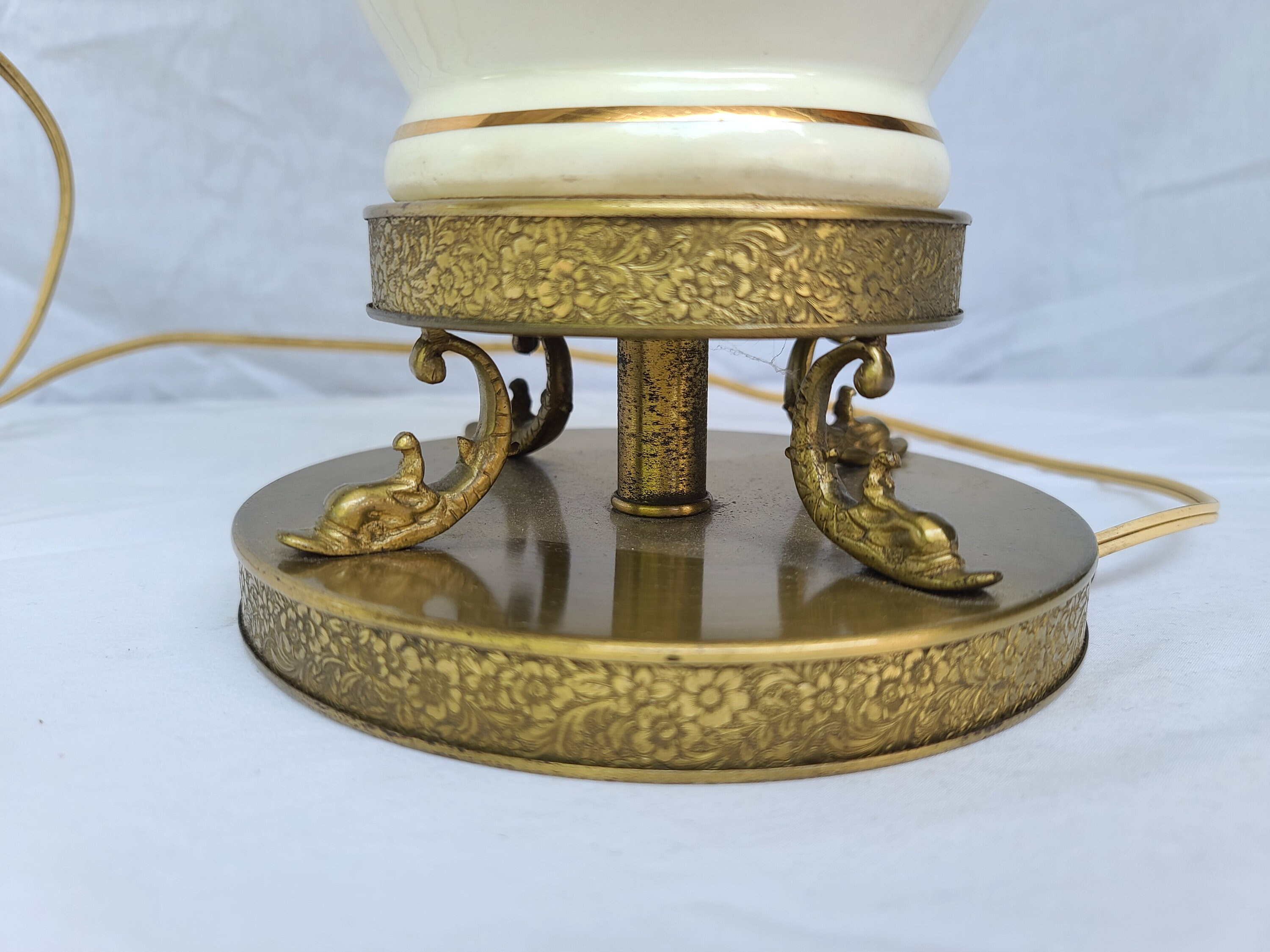 Vintage Porcelain Ceramic Marbro Table Desk Lamp Light Flower Brass ...