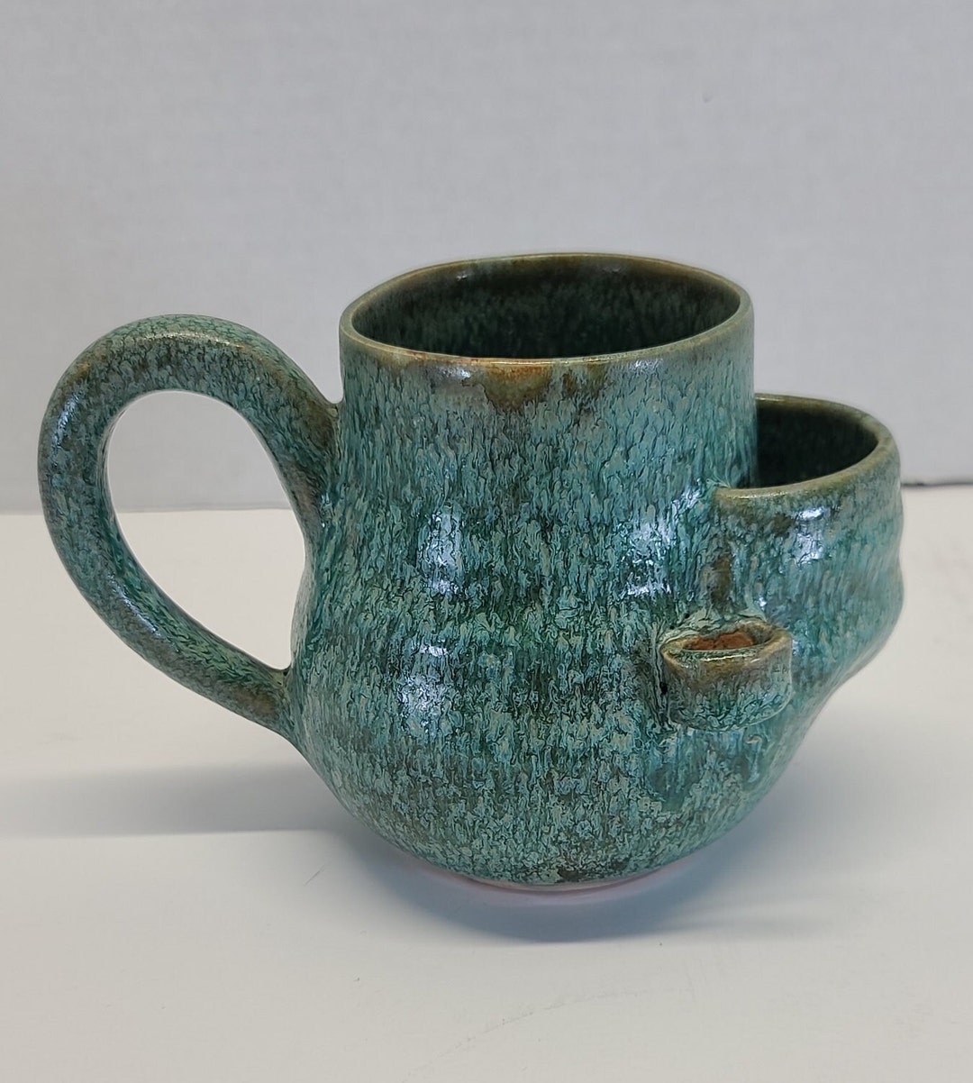 Studio Art Pottery Shaving Scuttle Mug, Green Teal Ceramic Brush Holder ...