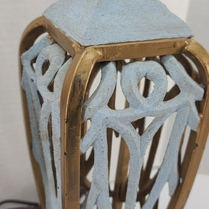 Pair Cheyenne Brass Gold Metal Blue Lamps Light Cage Ornate Textured ...