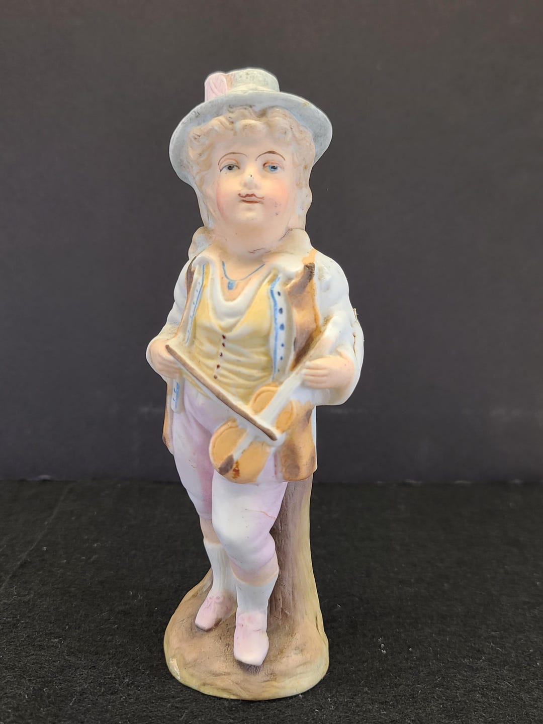 Vintage Victorian Bisque Porcelain Figurine German Man Boy Violin Bard ...