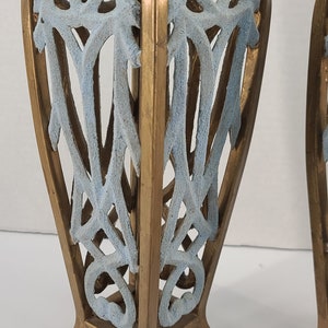 Pair Cheyenne Brass Gold Metal Blue Lamps Light Cage Ornate Textured ...