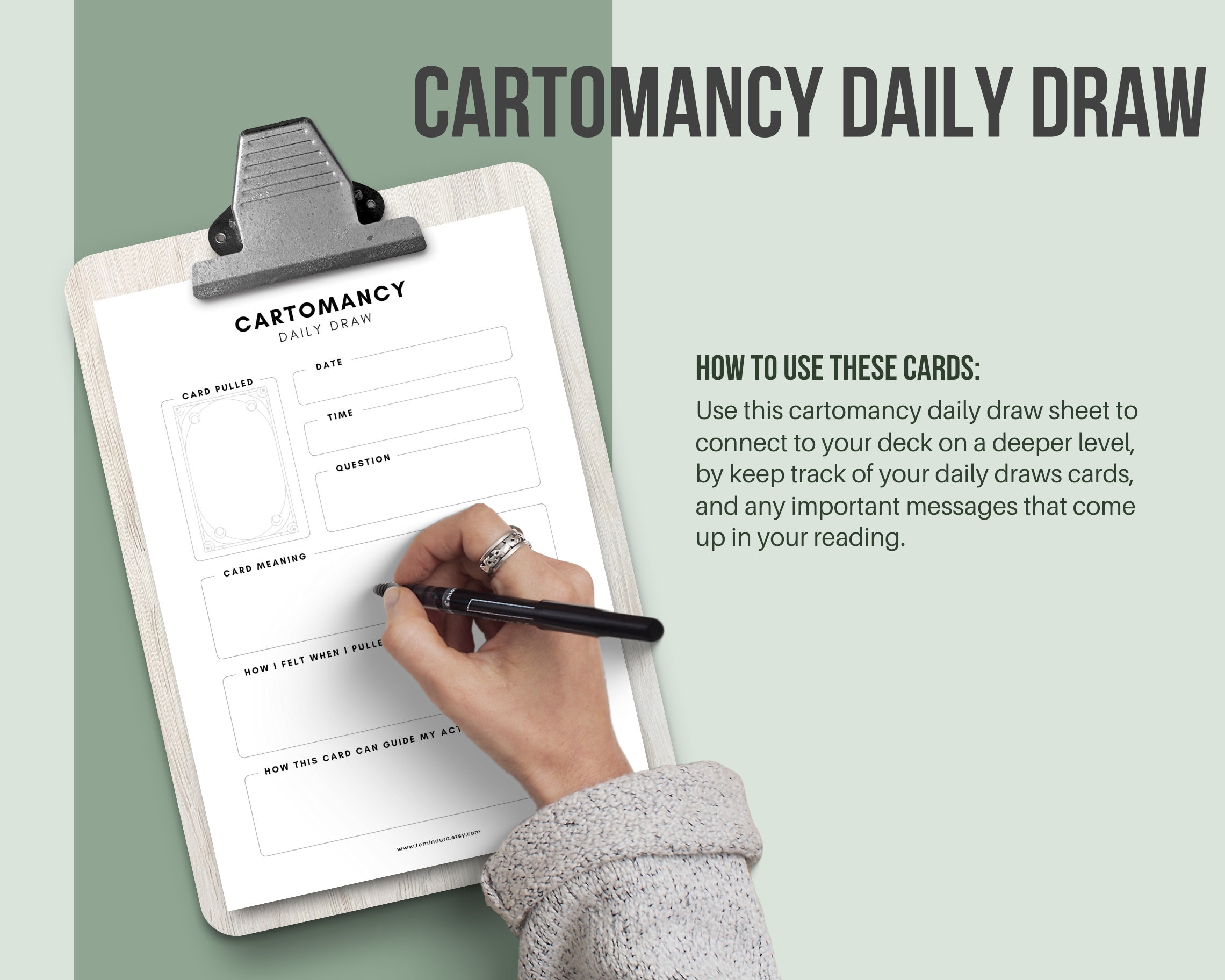 Cartomancy Daily Draw Sheet | Printable Cartomancy Binder | Cartomancy ...