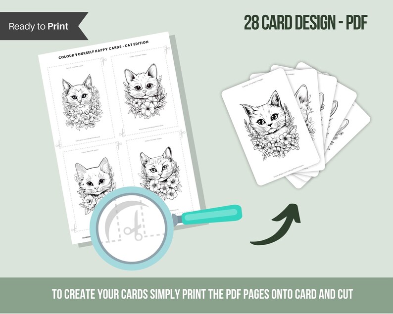 Cat Colouring Cards Mindfullness Colouring Cards Colouring Cards for ...