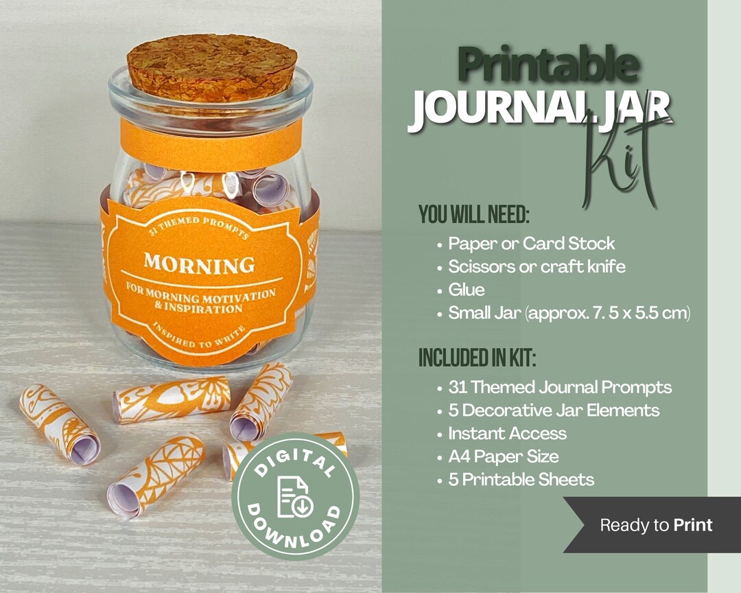 31 Day Morning Journal Jar Kit | Journaling Kit | DIY Journal Jar | Printable Journal Prompts - Etsy
