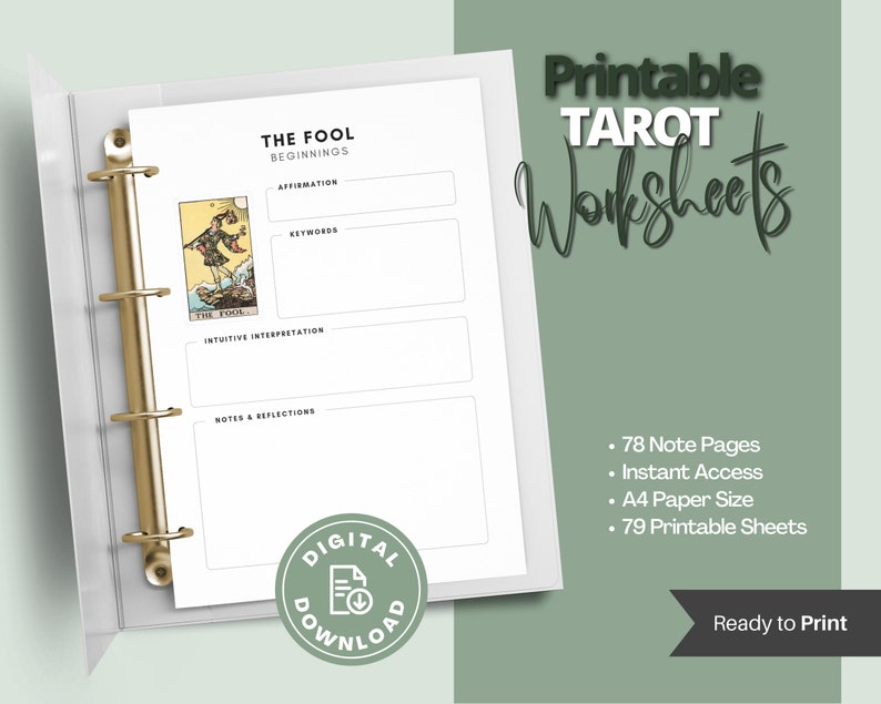 Tarot Worksheet Pages Printable Tarot Binder Tarot Journaling DIY ...