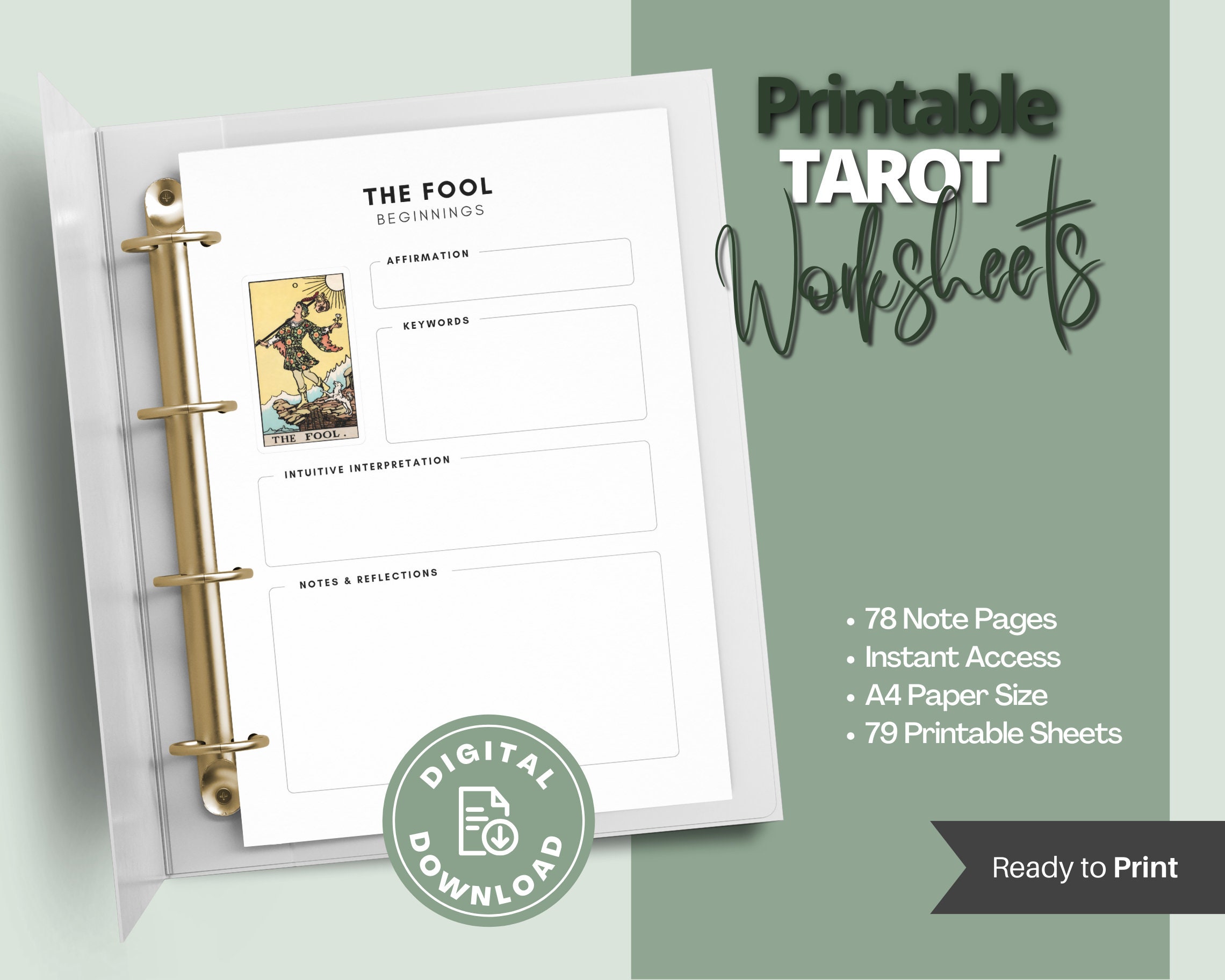 Tarot Worksheet Pages Printable Tarot Binder Tarot Journaling DIY ...