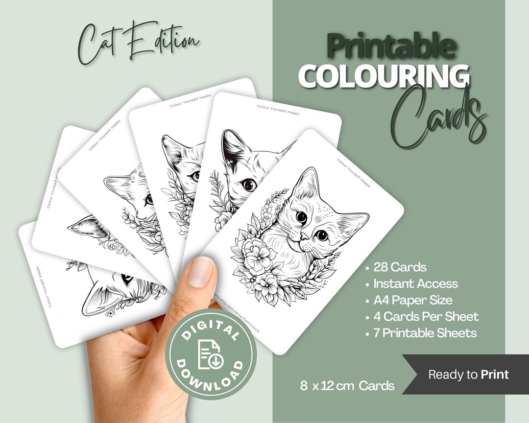Cat Colouring Cards Mindfullness Colouring Cards Colouring Cards for ...