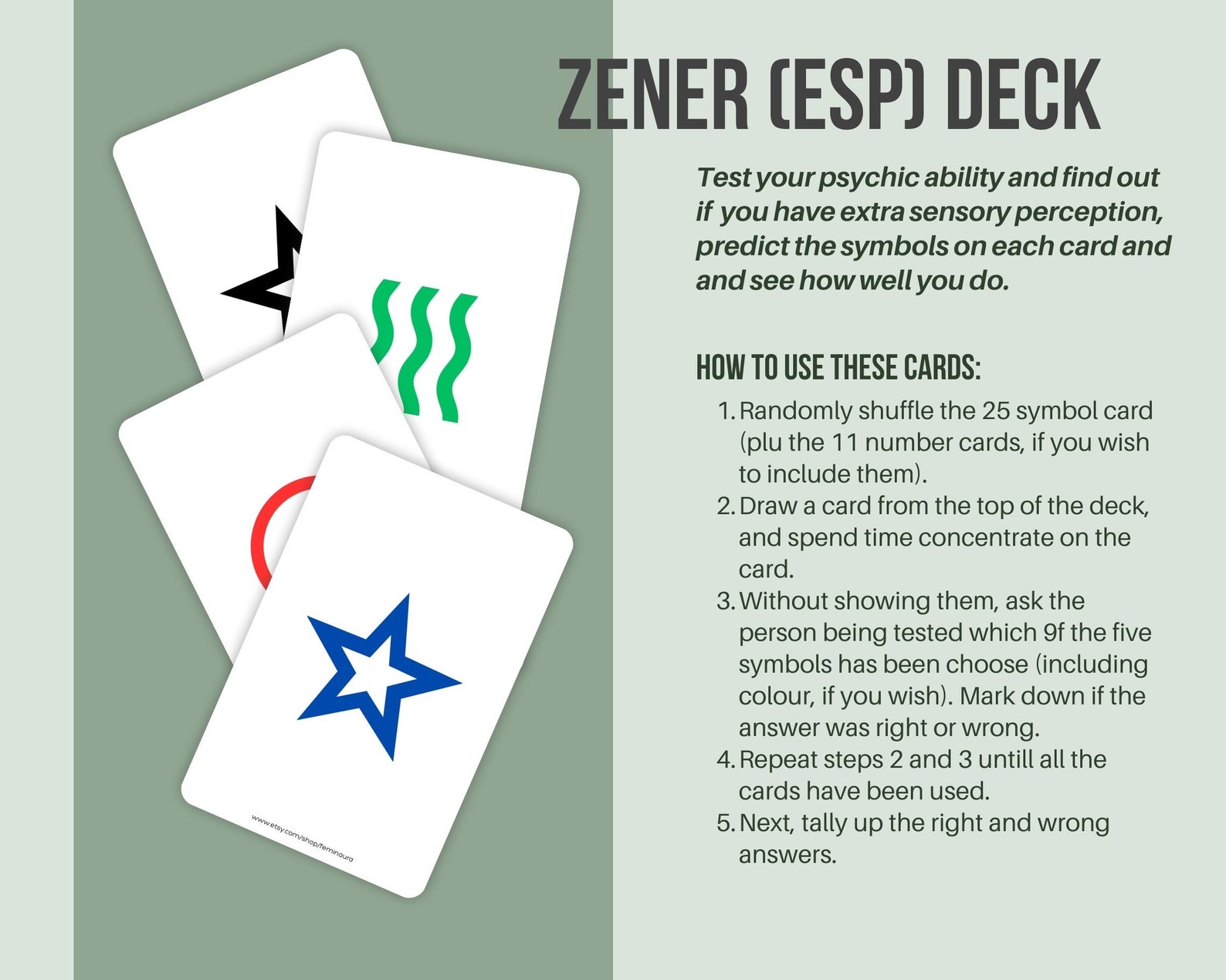 Zener (ESP) Cards | DIY Training Deck | ESP Cards | Psychic Training ...