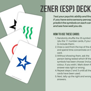 Zener (ESP) Cards | DIY Training Deck | ESP Cards | Psychic Training ...