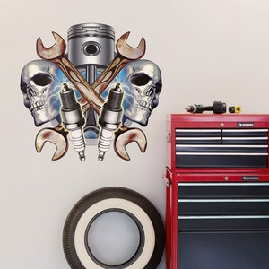 Mechanic Skulls Car Tools Wall Decal Peel & Stick Art for Auto Shops ...