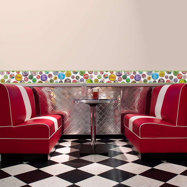 Colorful Soda Pop Bottle Caps Wall Decal Border, Peel & Stick 6 X 48 ...