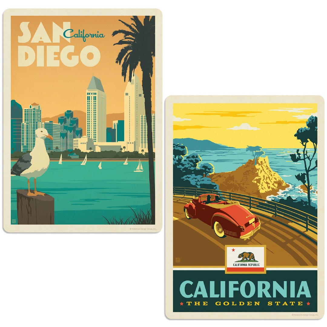 Sticker Set San Diego California Golden State, Set of 2, Waterproof ...