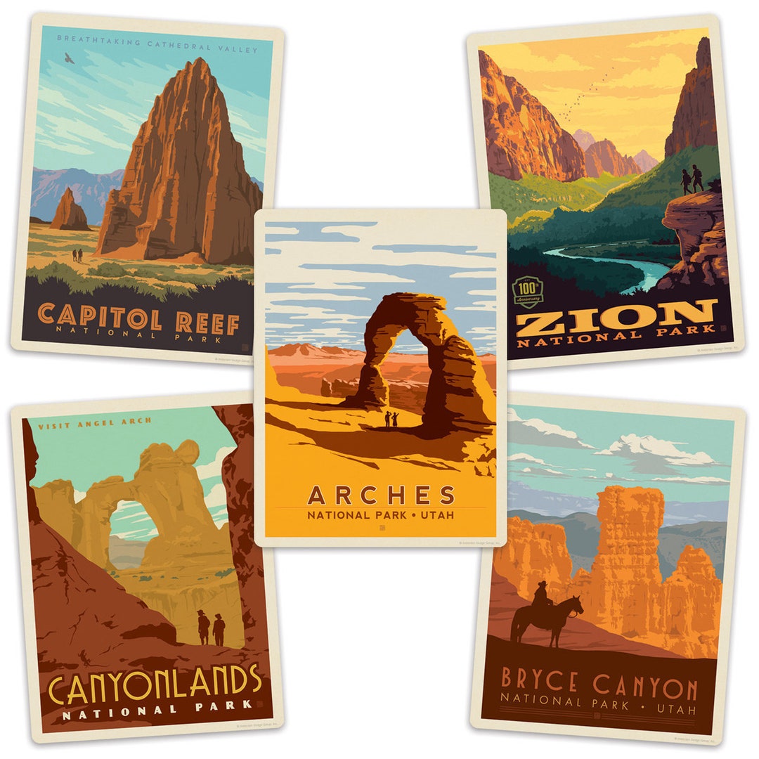 Utah National Parks Set of Five 11.5 X 15 Vinyl Wall Decals Zion ...