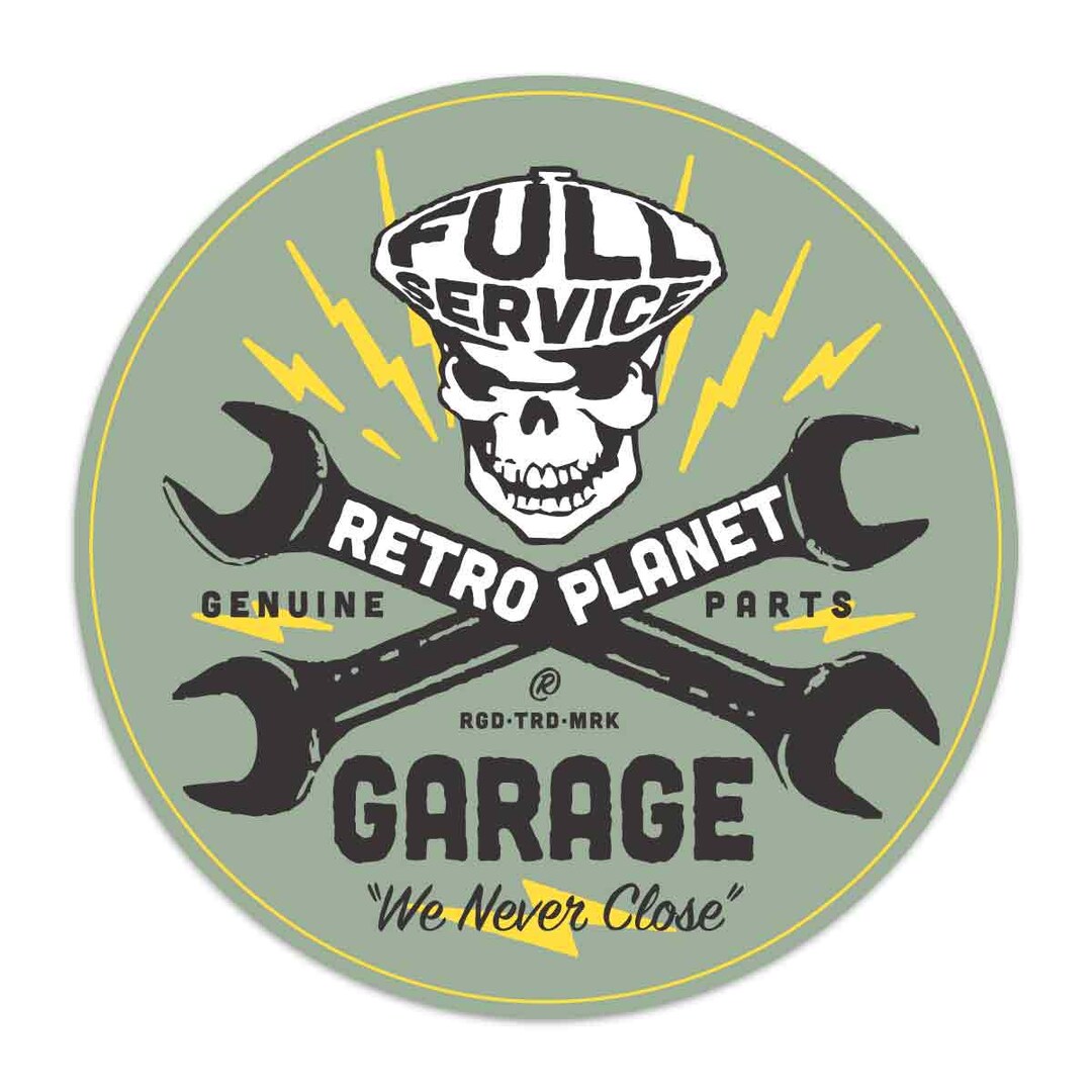 Mini Vinyl Sticker Retro Planet Garage Skull Wrenches Decal, Waterproof ...