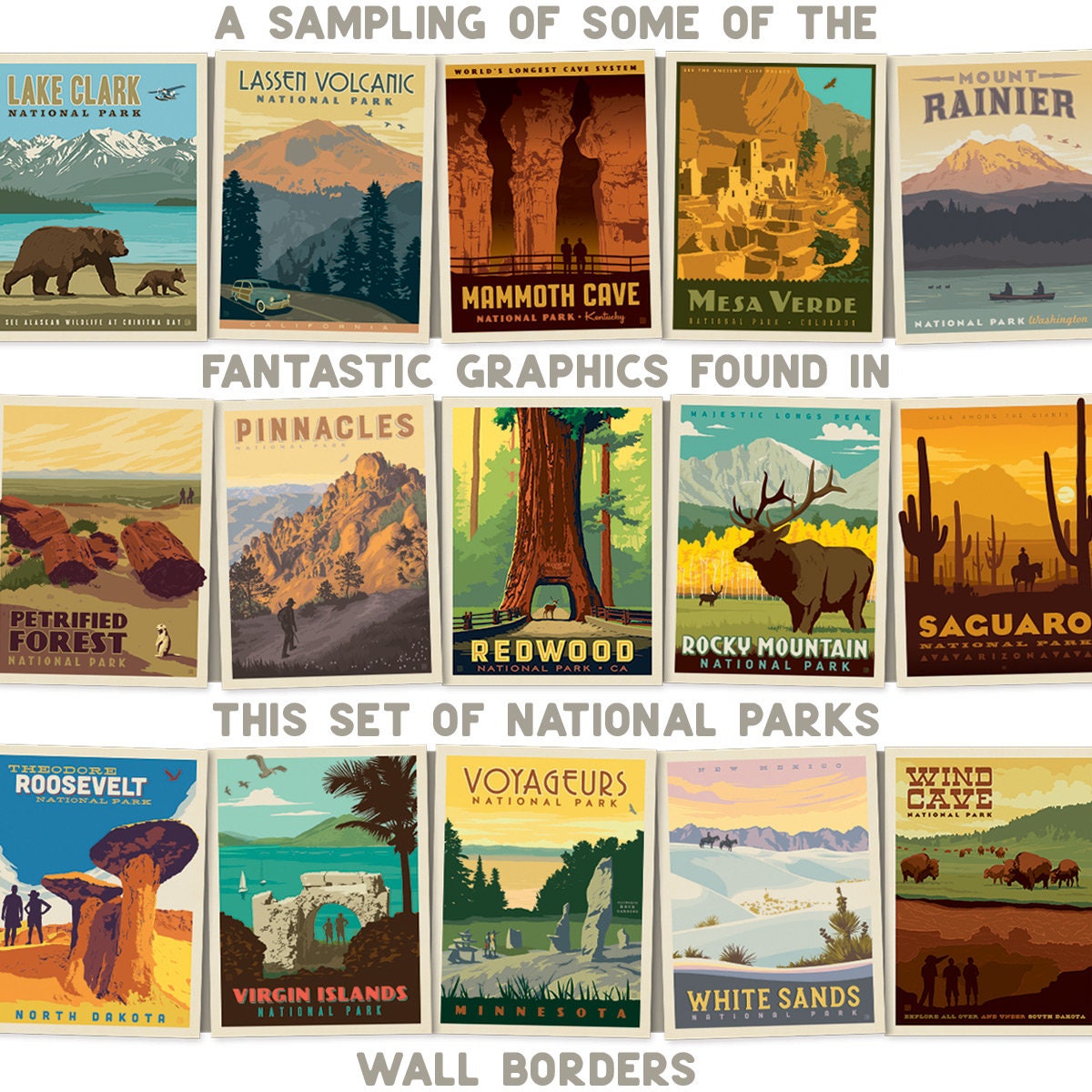 National Parks Wall Border Set, Includes 7 Peel and Stick 48W Inch X 7H ...