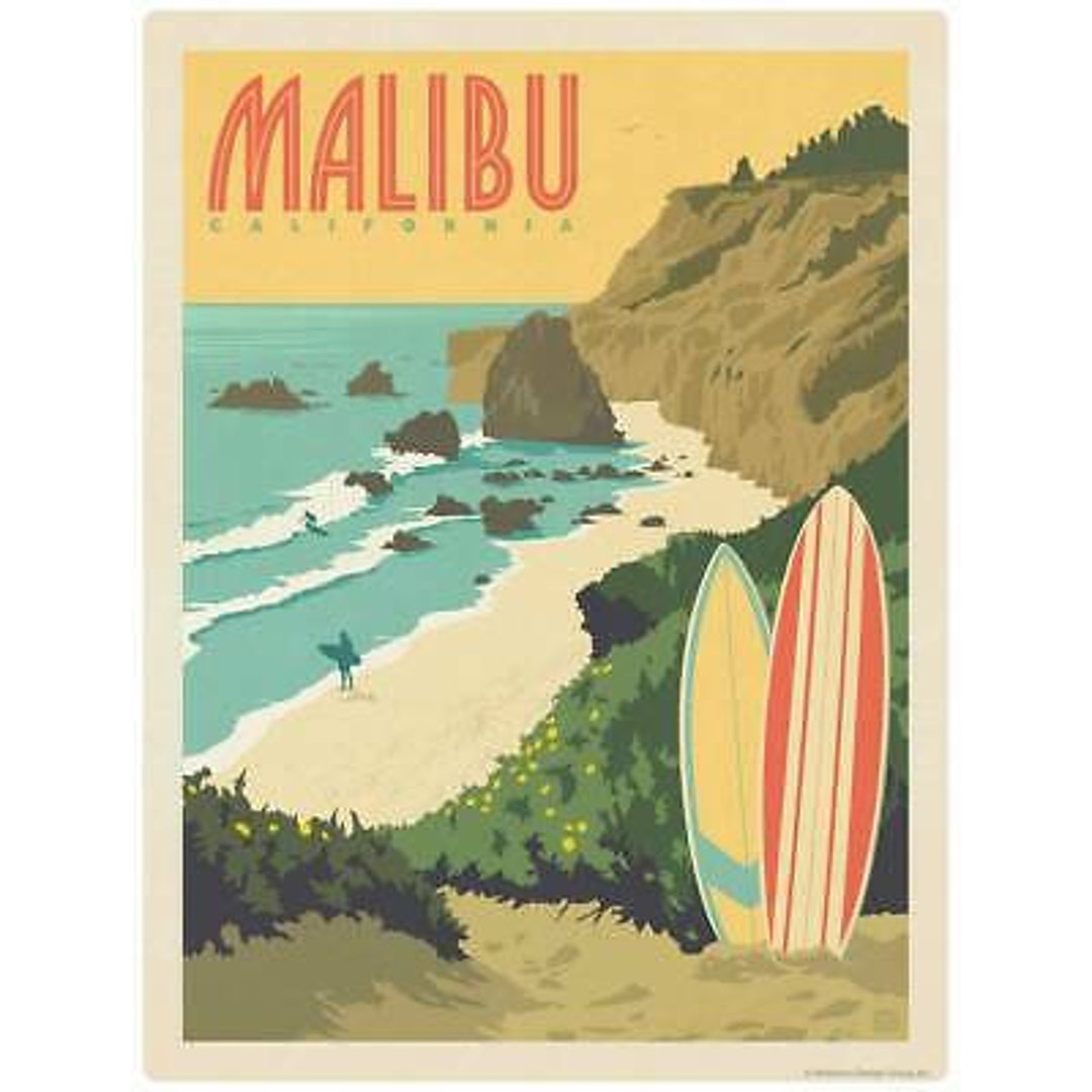 Malibu California Decal Peel and Stick, US Travel Souvenir Wall Sticker ...