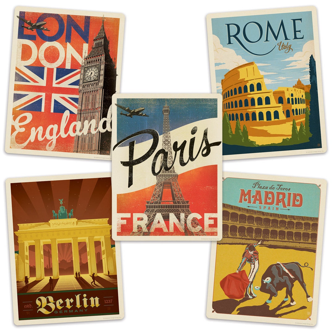 European Cities World Travel Bumper Stickers Set of 5 Luggage Decals ...