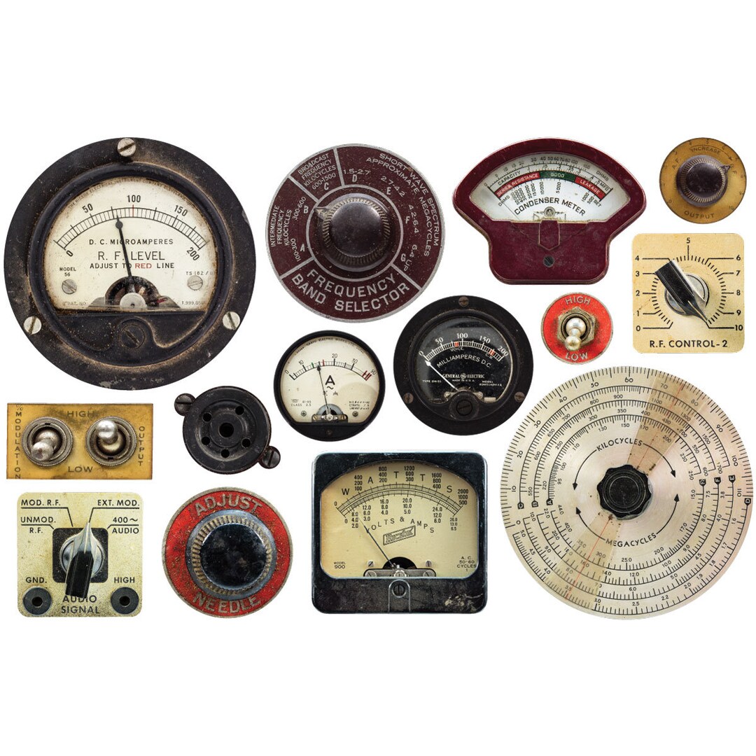Vintage-inspired Gauges, Knobs, & Switches Sticker Set for Automotive ...