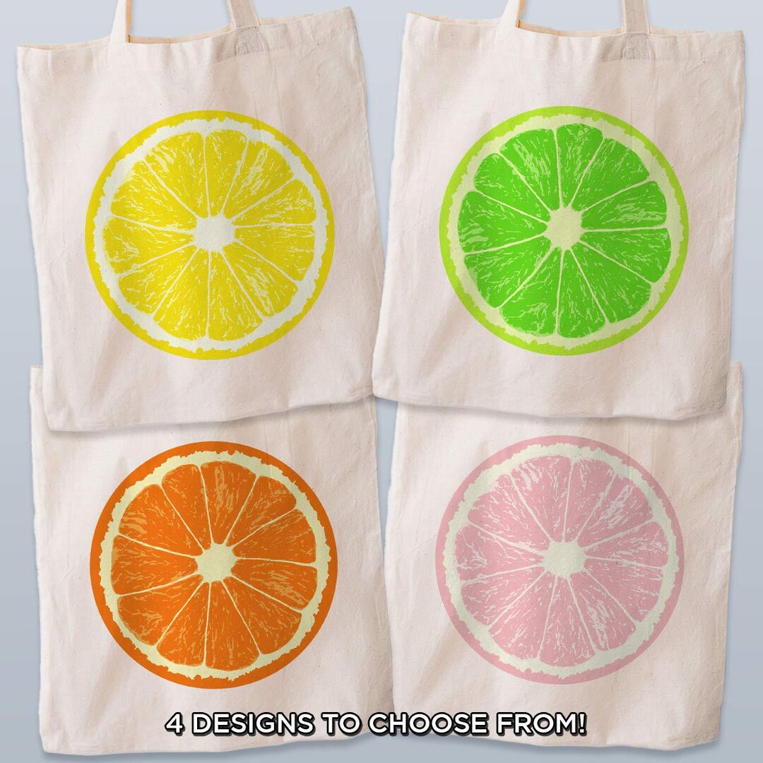 Tote Bag; Citrus Fruit Slices Large Canvas Tote Grocery Totes - 4 to ...