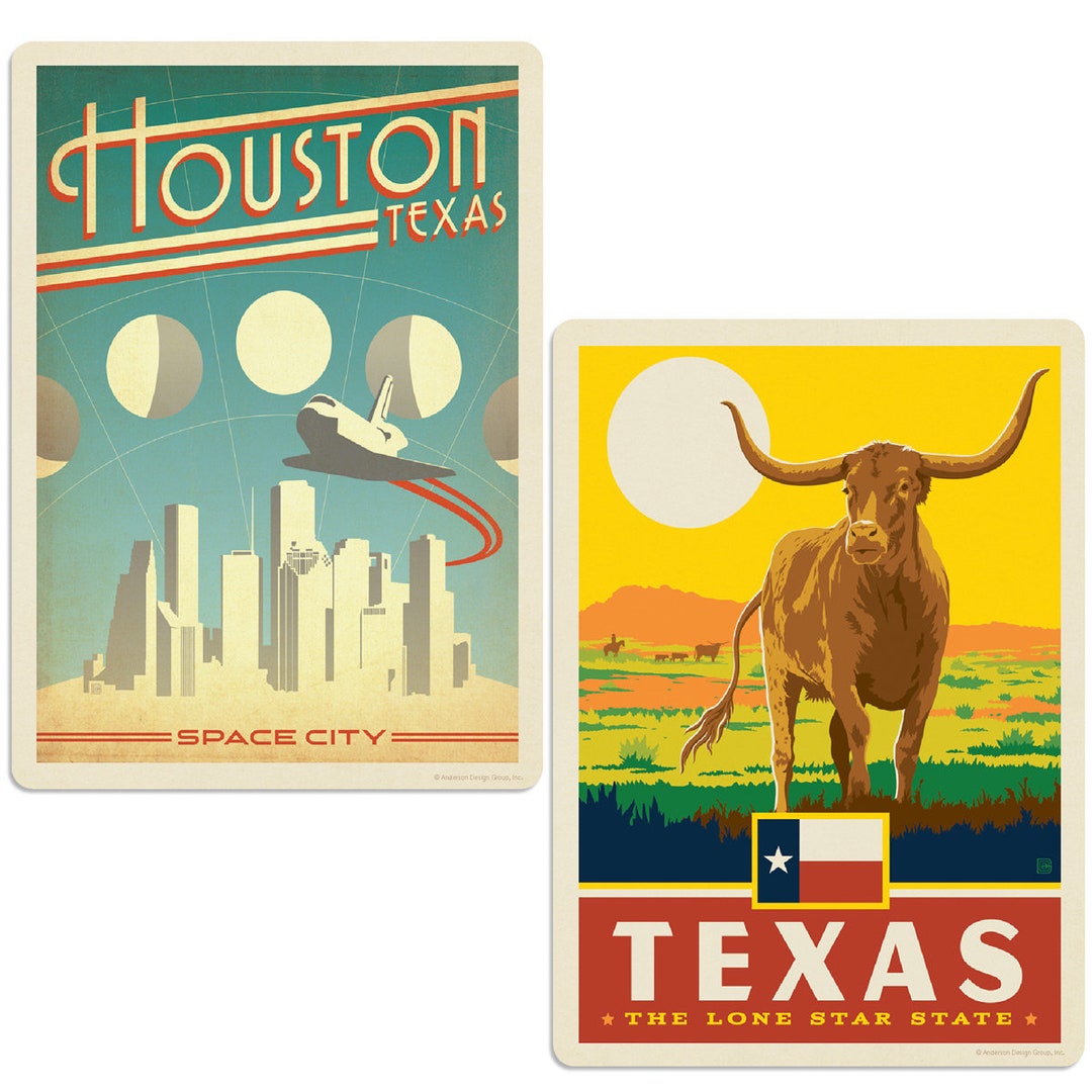Sticker Set; Houston Texas Space City, Set of 2 Waterproof Bumper ...
