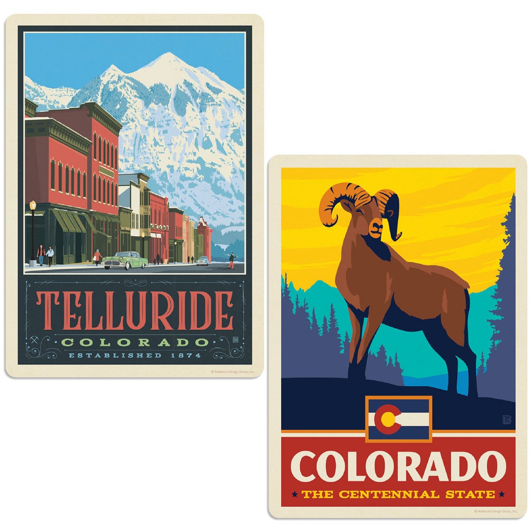 Sticker Set Telluride Colorado Bighorn, Set of 2, Waterproof Bumper ...